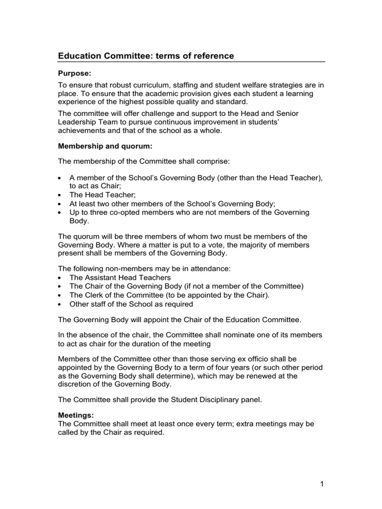 Education Committee Terms & Duties | PDF | Special Education ...