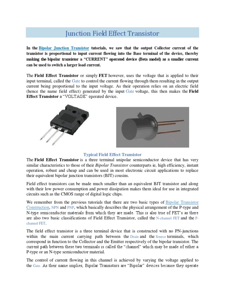 Junction Field Effect Transistor | PDF | Field Effect Transistor ...