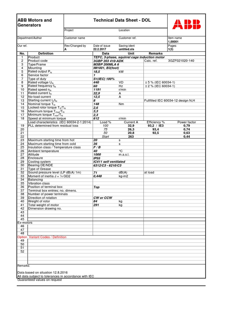 ABB TEFC Motor Technical Data Sheet | PDF | Electric Motor | Electrical ...