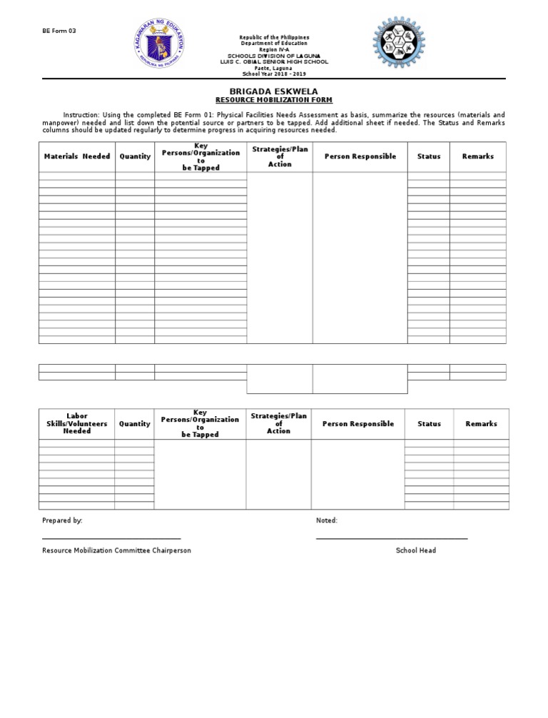 Be Form 3 - Resource Mobilization Form | PDF