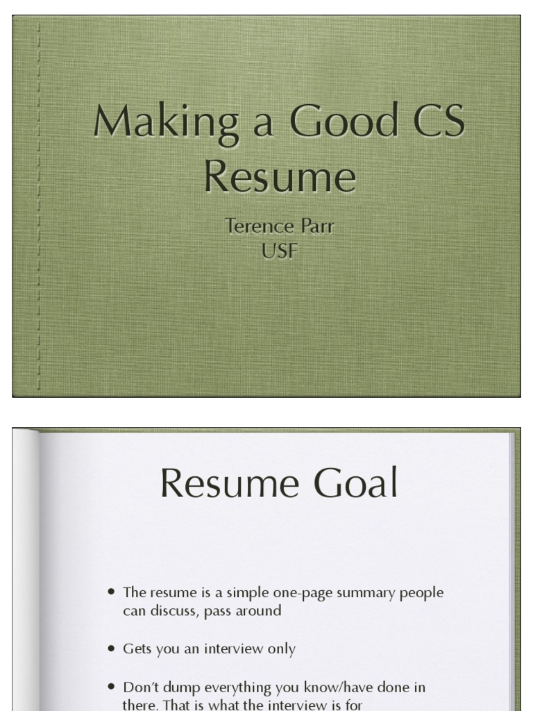 Making A Good CS Resume: Terence Parr USF | PDF | Computing | Software