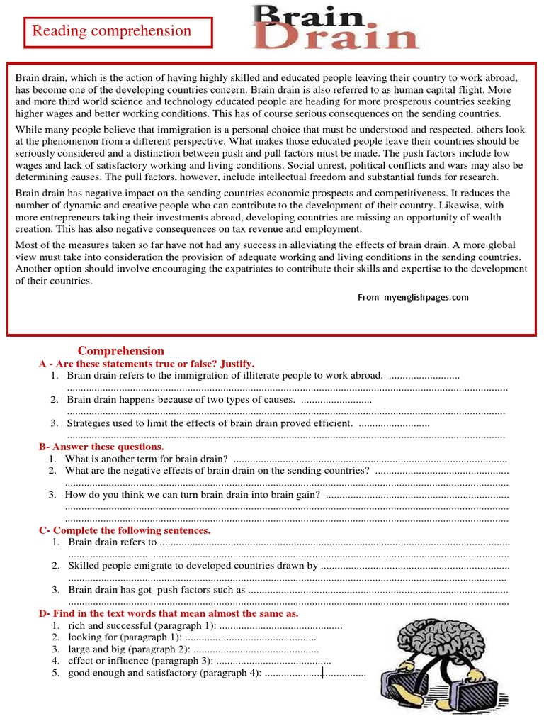 Brain Drain Reading Comprehension Exercises - 72947 | PDF | Human ...
