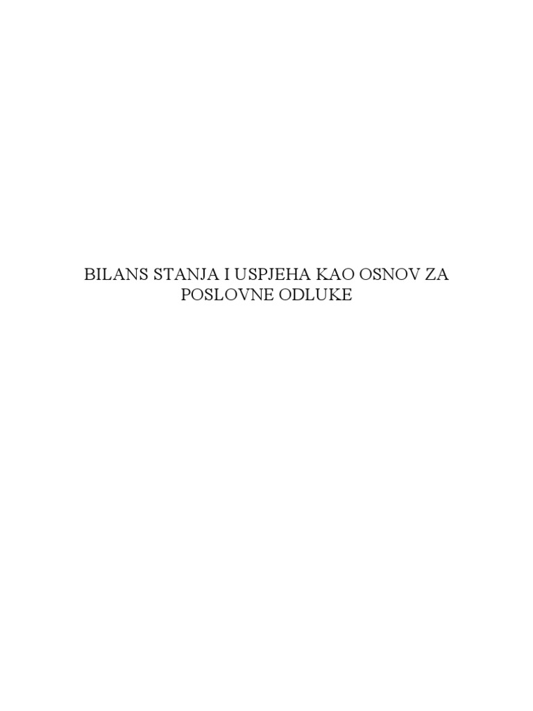 Bilans Stanja I Uspjeha Kao Osnov Za Poslovne Odluke | PDF