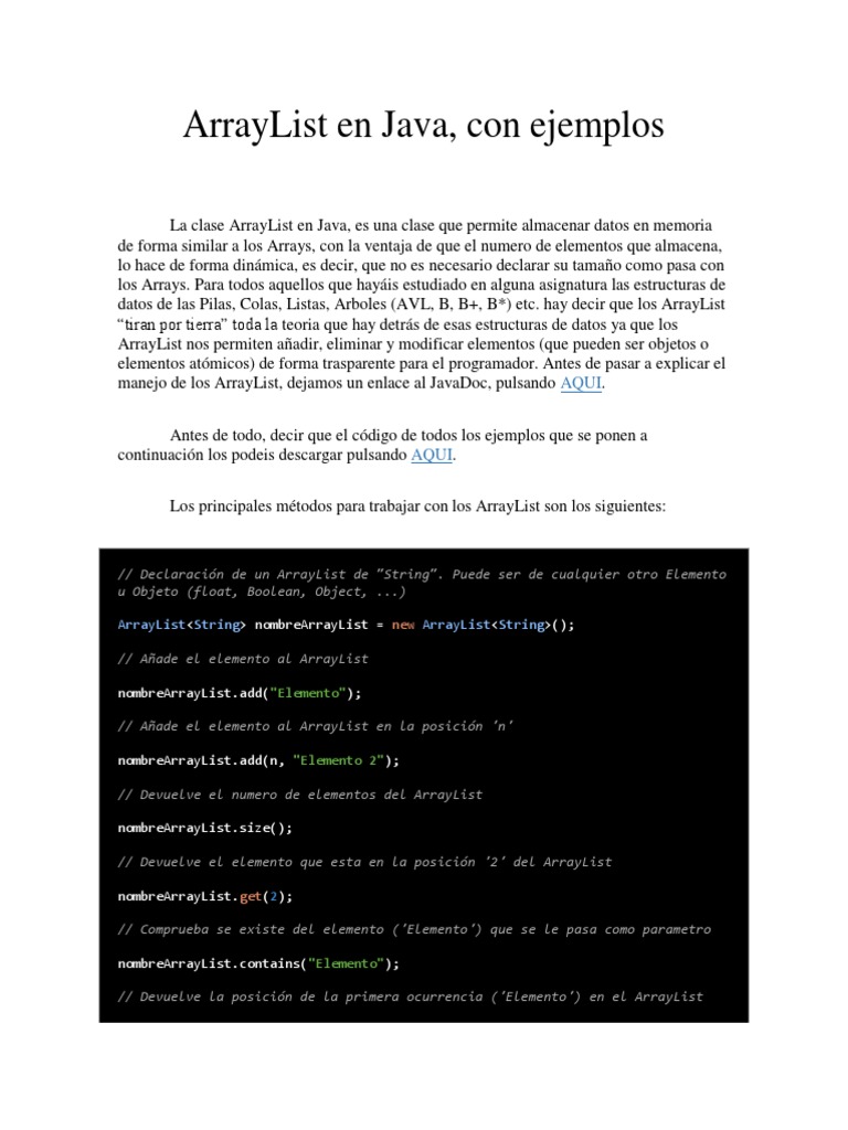 Arraylist En Java Pdf Java Lenguaje De Programación Programación De Computadoras 