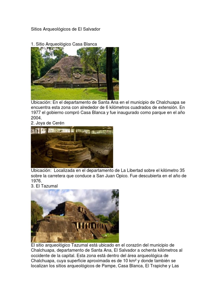 Principales Sitios Arqueológicos de El Salvador | PDF | El Salvador ...
