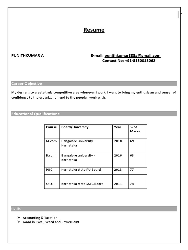 Resume Punithkumar | PDF