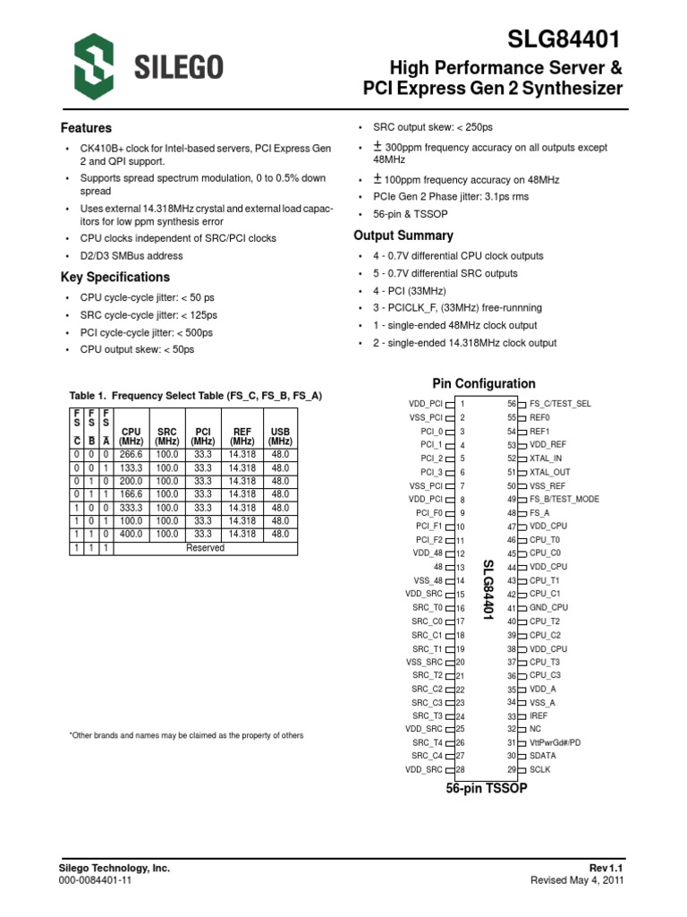 SLG84401 Datasheet | PDF | Telecommunications Engineering | Electricity