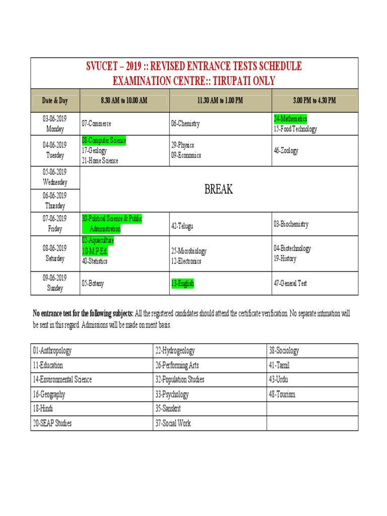 Svucet Final Schedule 2019 (L) | PDF