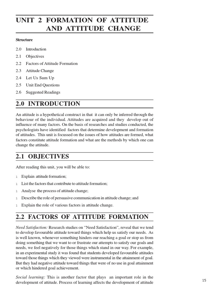 Unit 2 Formation of Attitude and Attitude Change: Structure | PDF ...
