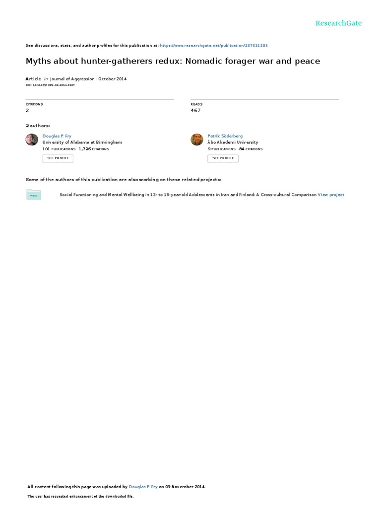 Myths About Hunter-Gatherers Redux: Nomadic Forager War and Peace | PDF ...