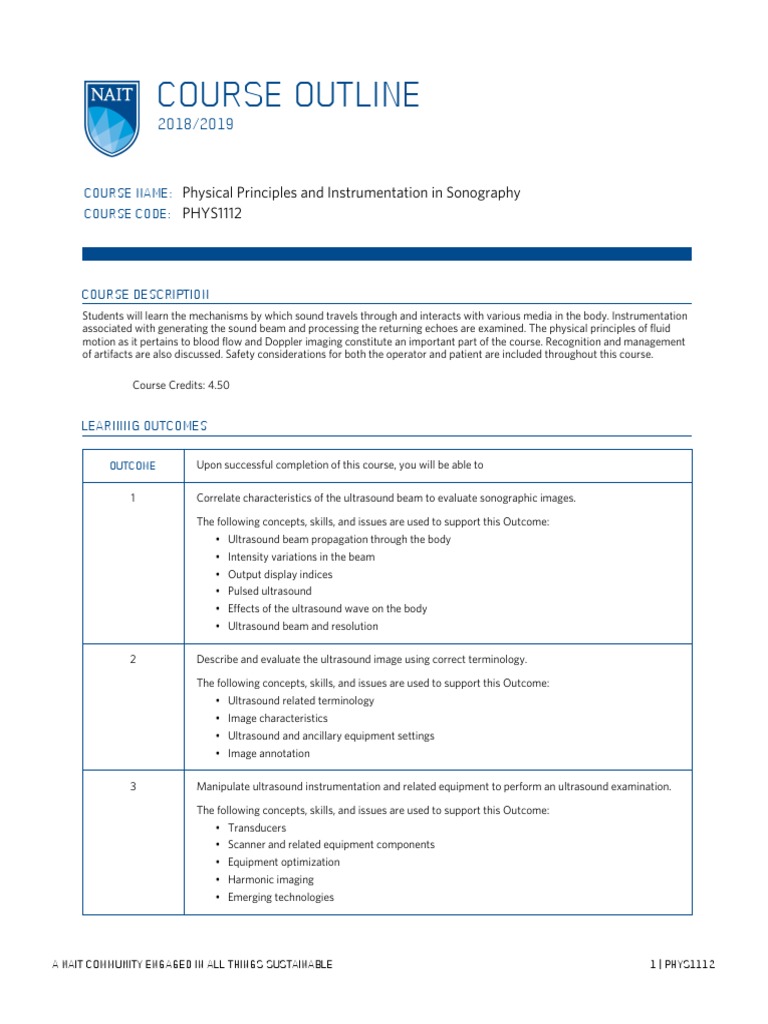 Course Outline PHYS1112 - 2018 | PDF | Medical Ultrasound | Educational Assessment