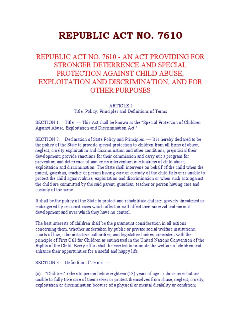 Republic Act No. 7610 | PDF | Obscenity | Legal Guardian