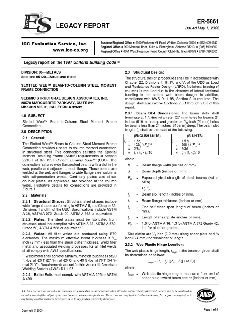 ER-5861 SSDA Slotted Web Beam-To-Column Steel Moment Frame Connection ...