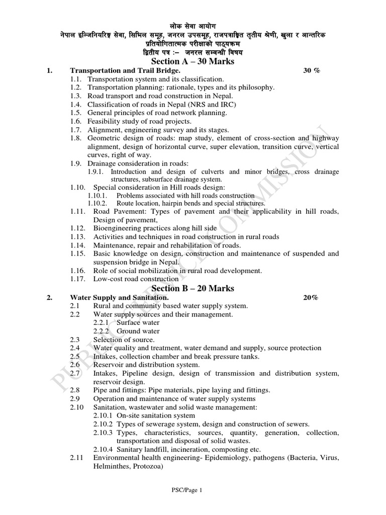 General Civil Engineering Syllabus-Psc | PDF | Sanitary Sewer | Road