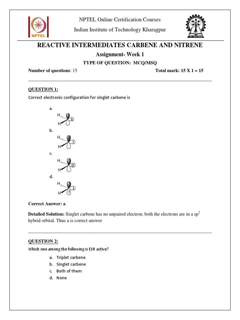 Carbebe WEEK 1 Question Paper - NPTEL | PDF | Hydrogen Compounds ...