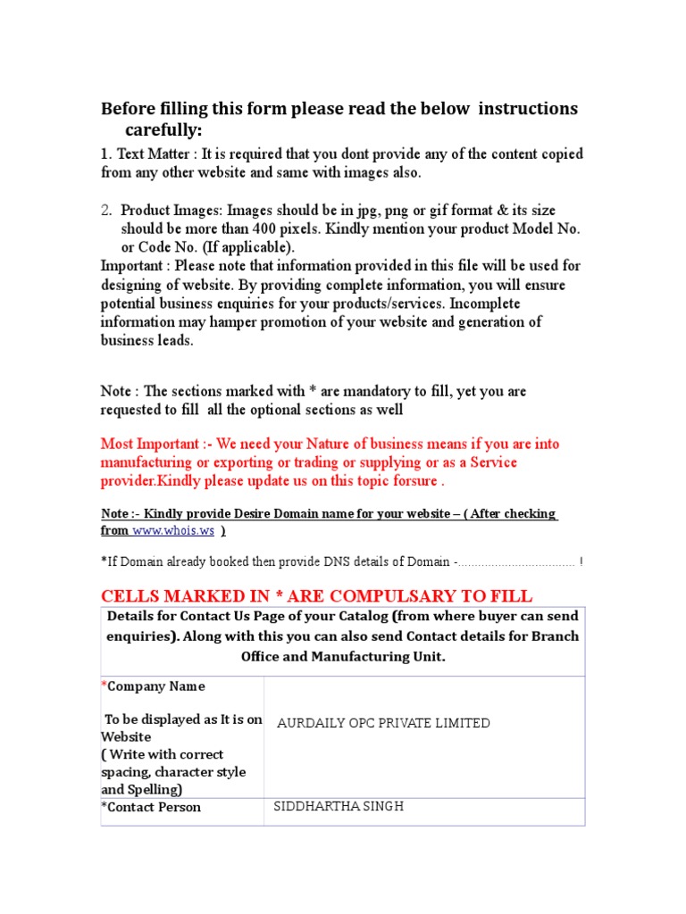 Before Filling This Form Please Read The Below Instructions Carefully ...