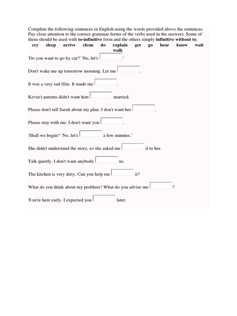 Complete The Following Sentences in English Using The Words Provided ...