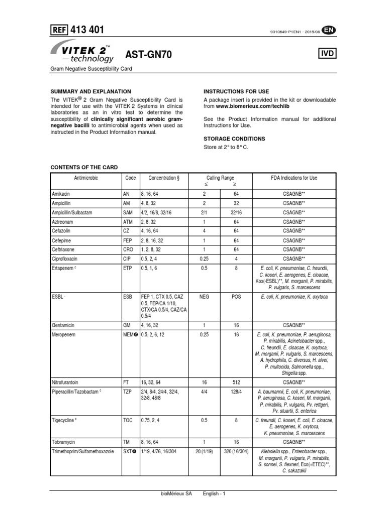 Vitek Ast gn70 | PDF | Beta Lactamase | Antibiotics