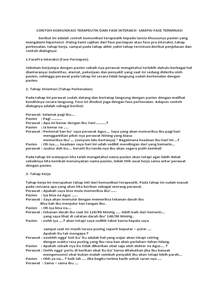 Contoh Komunikasi Terapeutik Dari Fase Interaksi Sampai Fase Terminasi ...