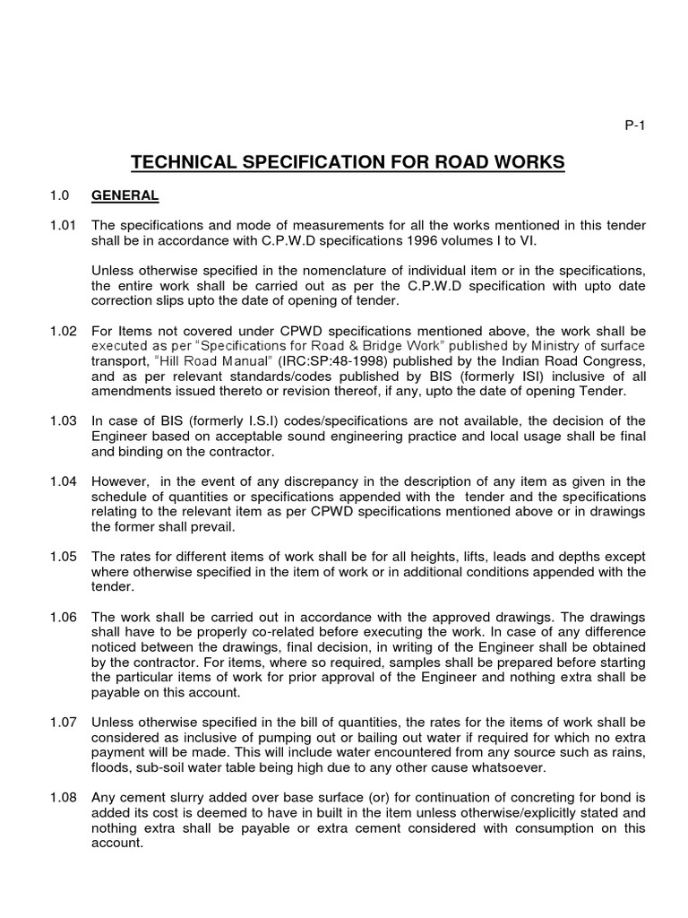 Technical Specification for Road Works | PDF | Construction Aggregate ...
