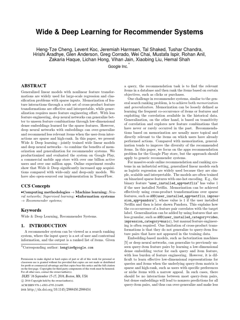 Wide and Deep Learning For Recommender Systems - Google Play Store ...