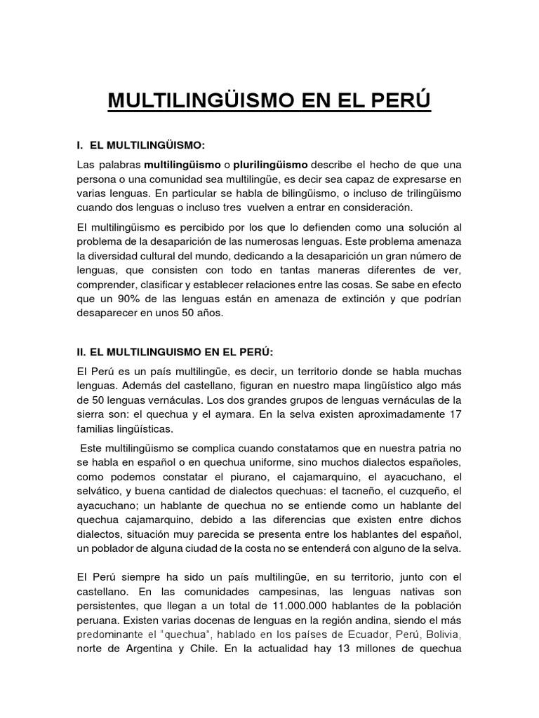 Multilinguismo en El Perú | PDF | Los símbolos | Pueblos Indígenas de las Américas
