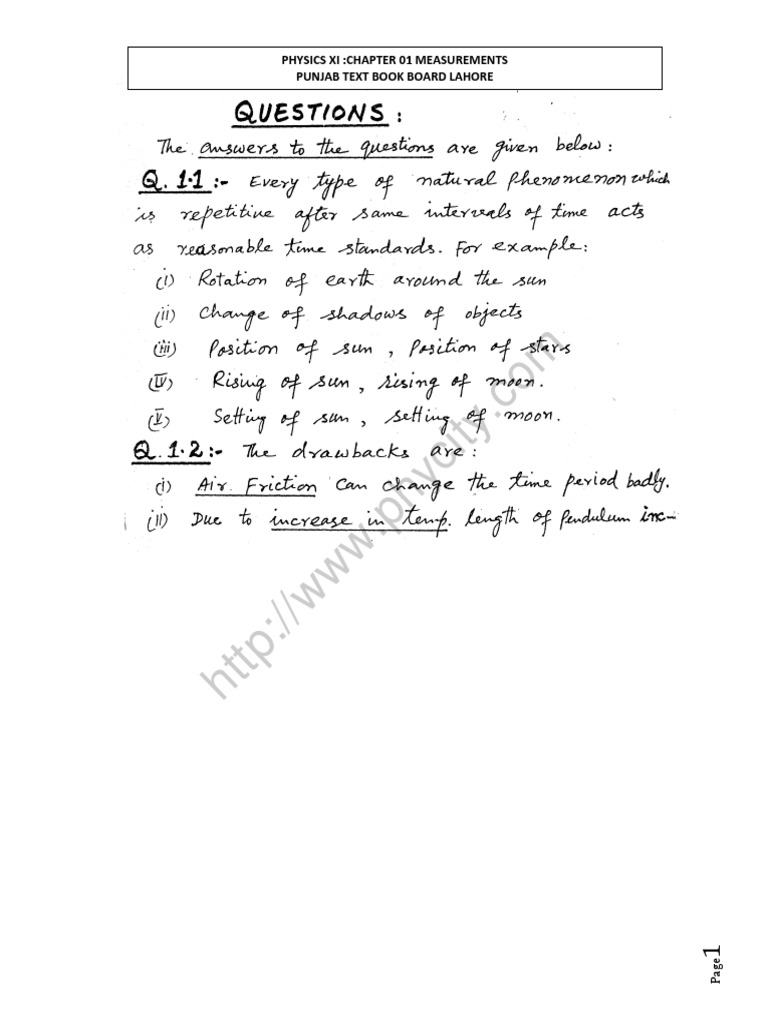 Physics Xi:Chapter 01 Measurements Punjab Text Book Board Lahore | PDF