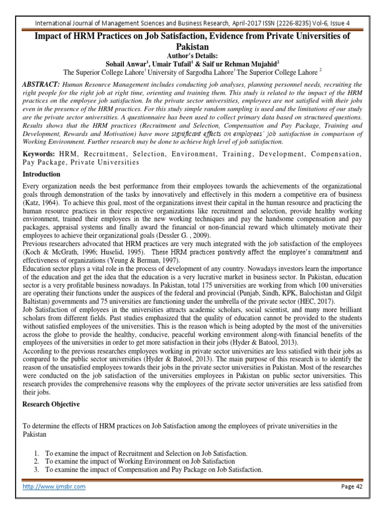 Impact of HRM Practices On Job Satisfact PDF | PDF | Employment | Human ...