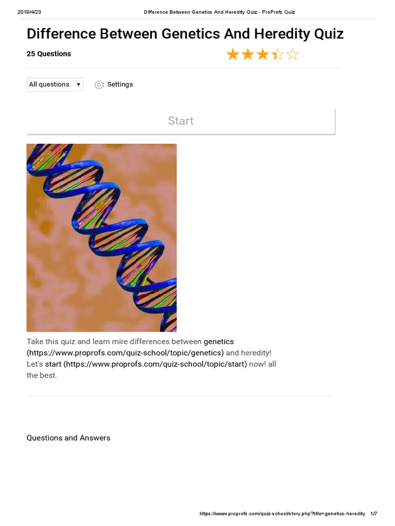 Difference Between Genetics and Heredity Quiz - ProProfs Quiz | PDF ...