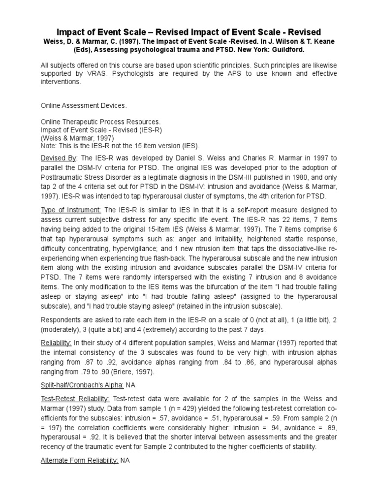 Impact of Event Scale - Revised Impact of Event Scale - Revised | PDF ...