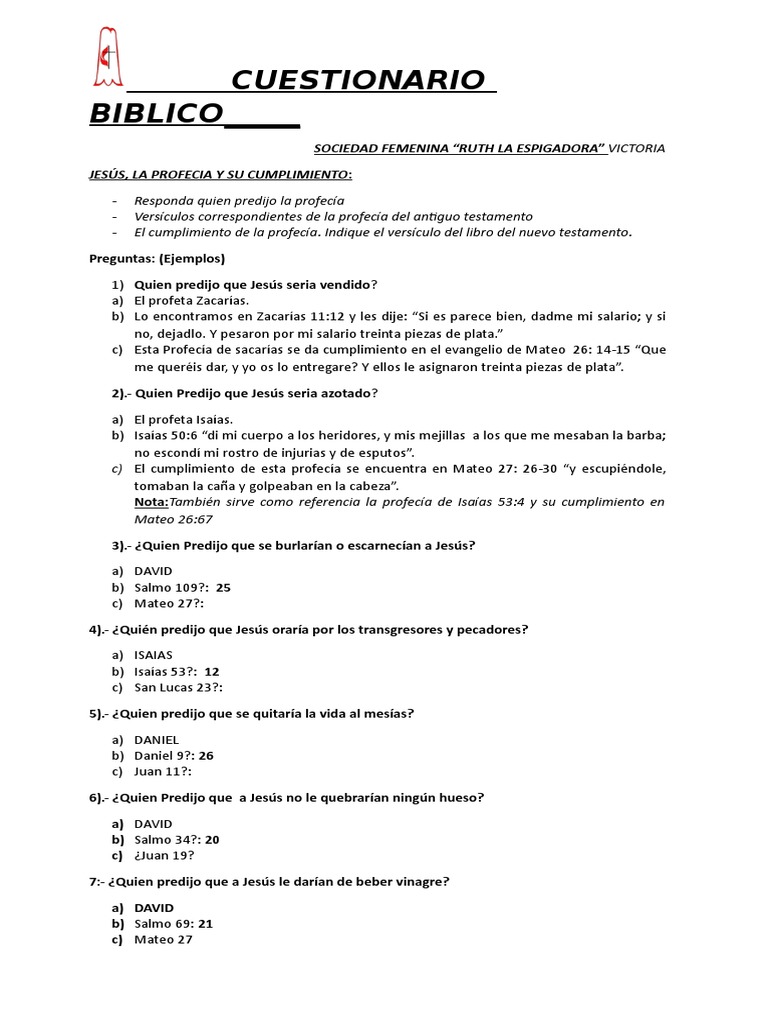 Cuestionario Bíblico (1) 2018 | PDF | Viejo Testamento | Pueblo bíblico