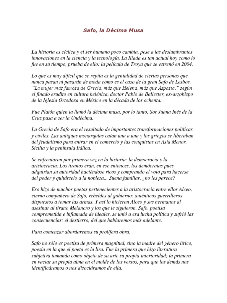 Safo La Decima Musa | PDF