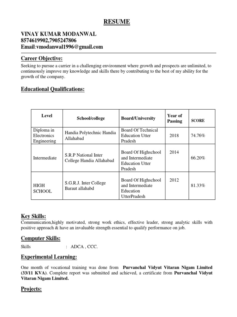 Vinay Kumar Modanwal 8574619902,7905247806 Career Objective | PDF | Communication | Behavior ...