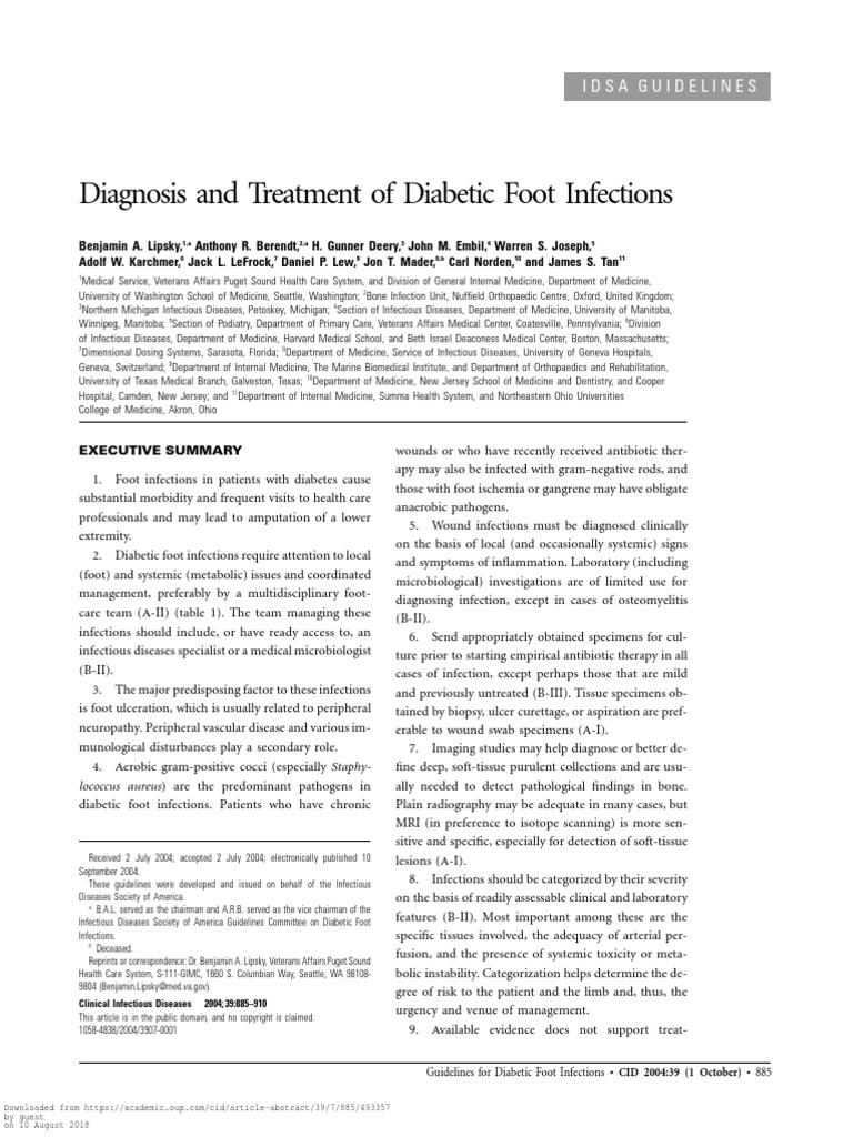 Diagnosis and Treatment of Diabetic Foot Infections: Idsaguidelines ...