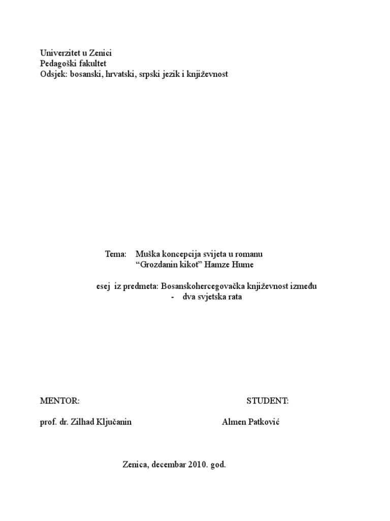 Primjer Eseja - Grozdanin Kikot H.H. | PDF