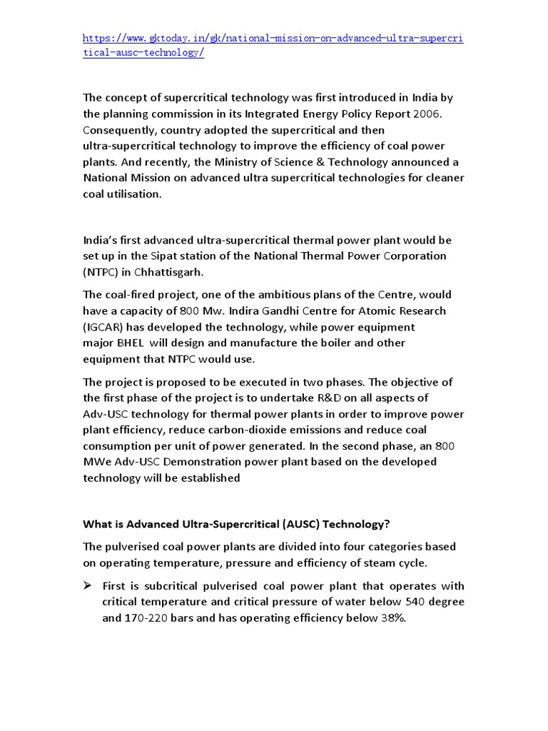 National Mission on AUSC Technology | PDF | Fossil Fuel Power Station ...