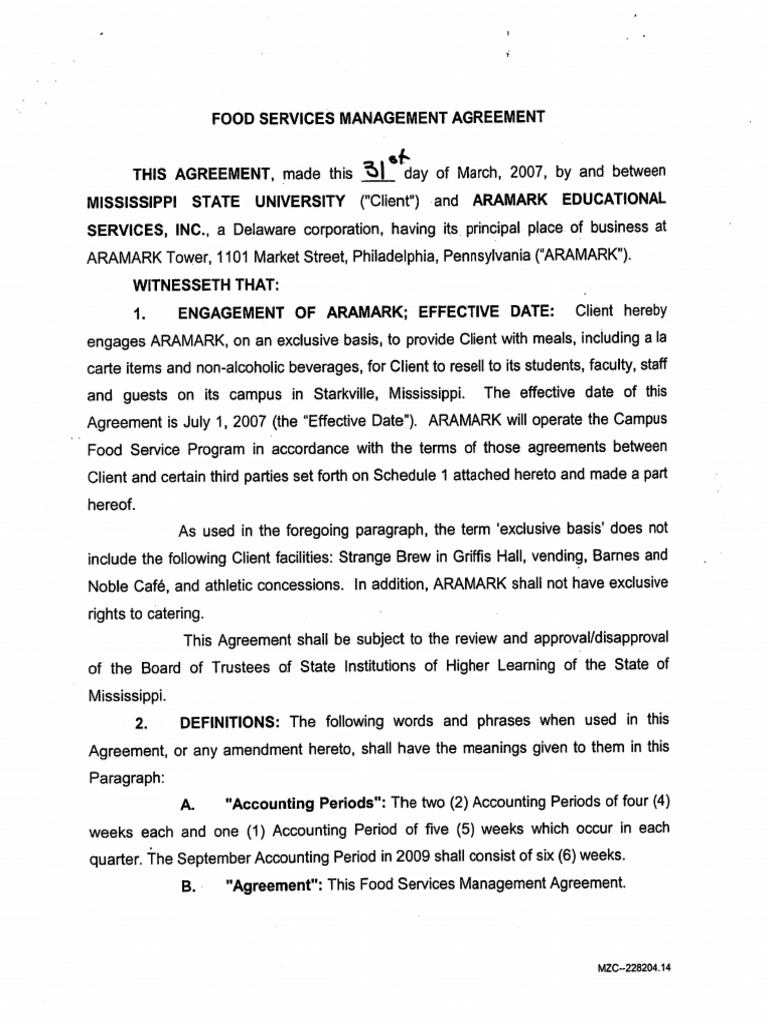 MSU Aramark Contract | PDF