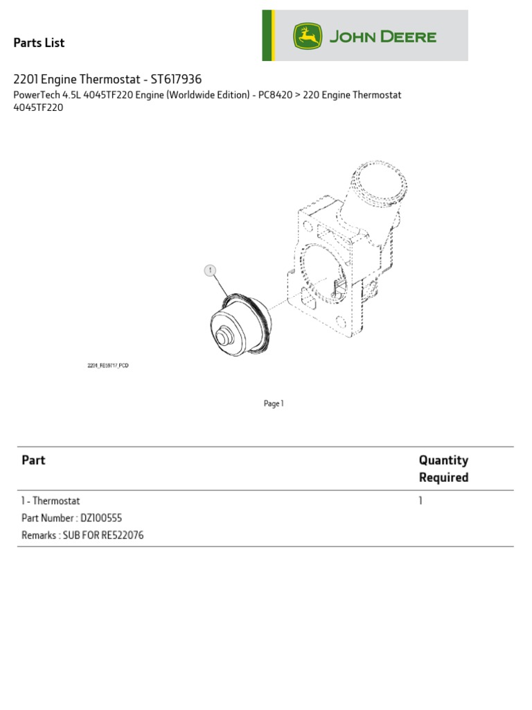 2201 Engine Thermostat - ST617936: Parts List | PDF | Finance & Money ...