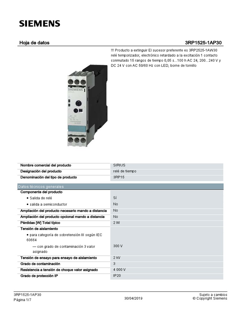 Data Sheet Temporizador Siemens | PDF | Relé | Ingenieria Eléctrica