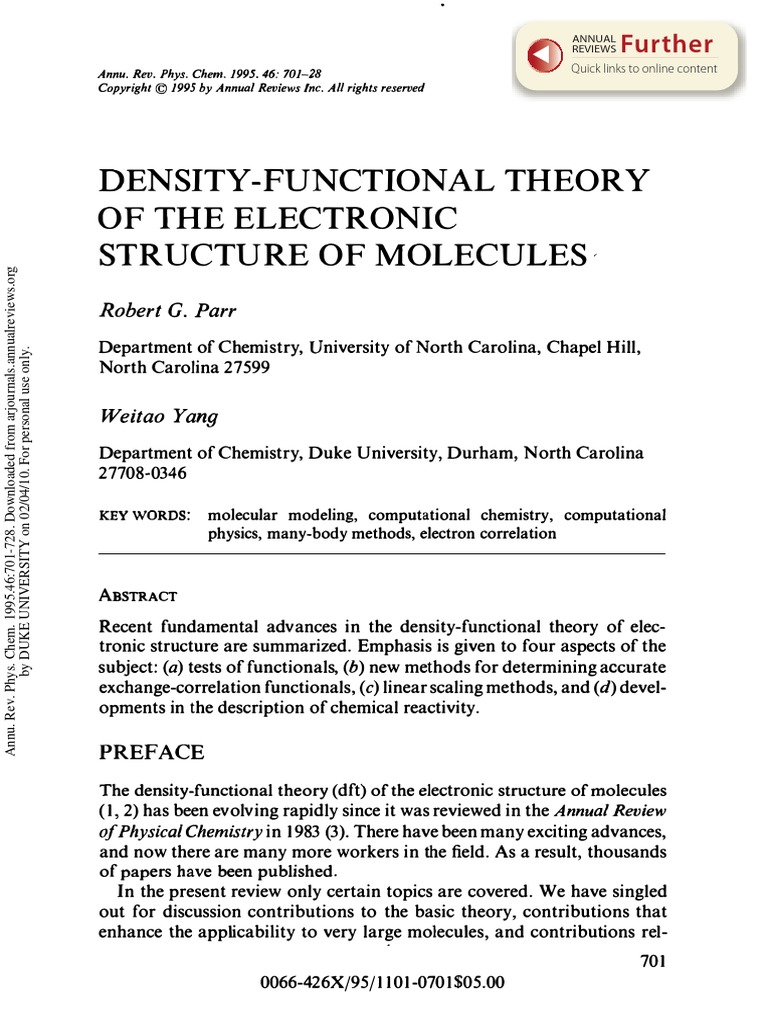 1995 Parr DensityFunctional Theory of Electronic Struc PDF | PDF | Density Functional Theory ...
