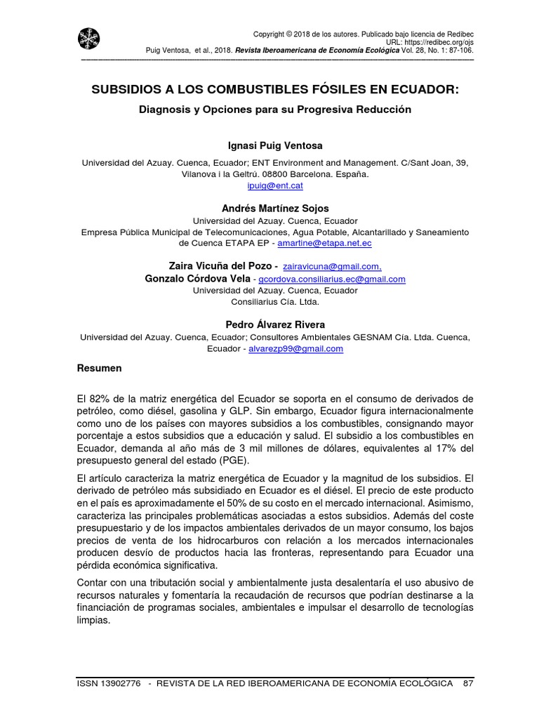 Subsidios A Los Combustibles Fósiles en Ecuador | PDF | Impuestos | Ecuador