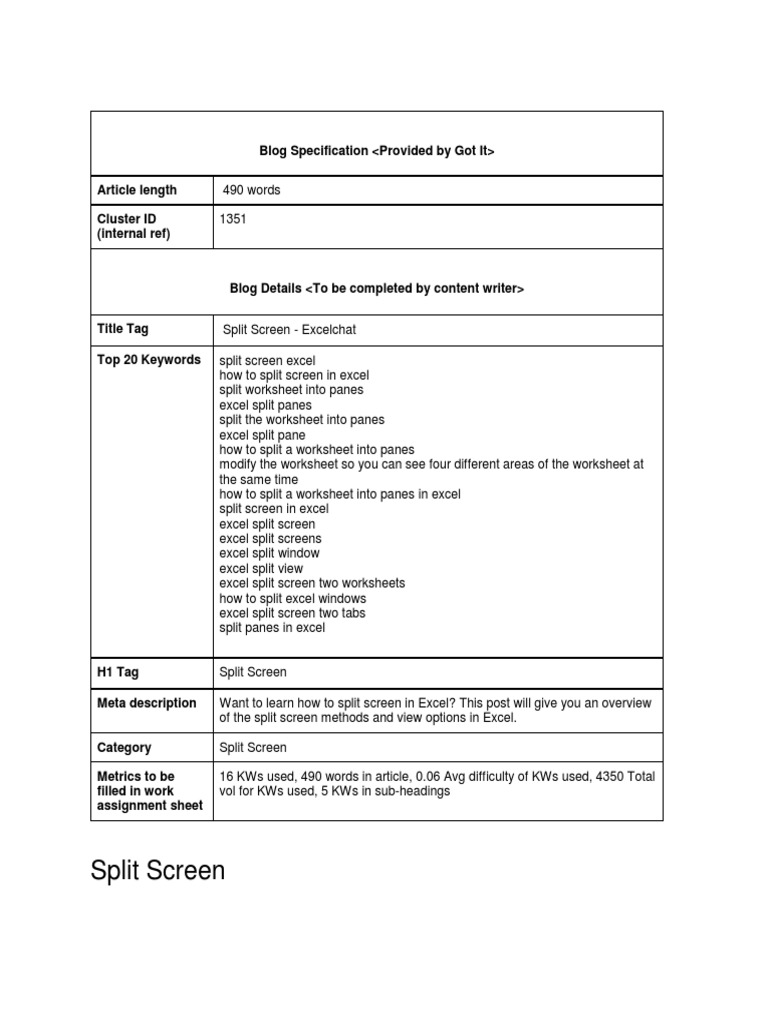 Split Screen | PDF | Microsoft Excel | Areas Of Computer Science