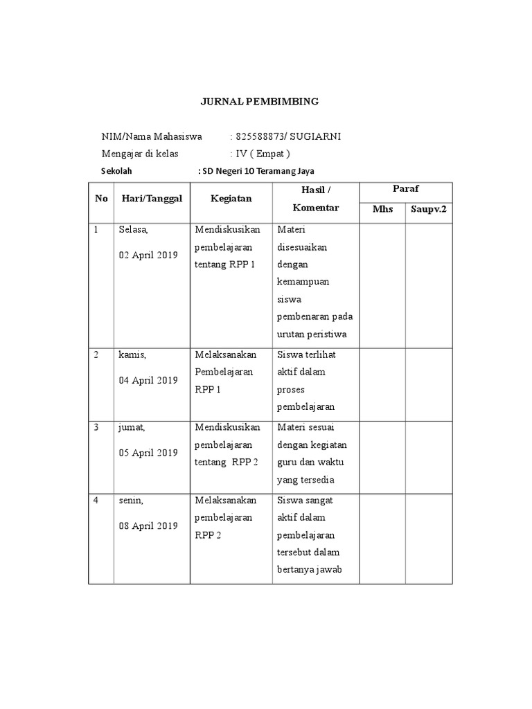 Contoh Jurnal Pembimbing PKM | PDF