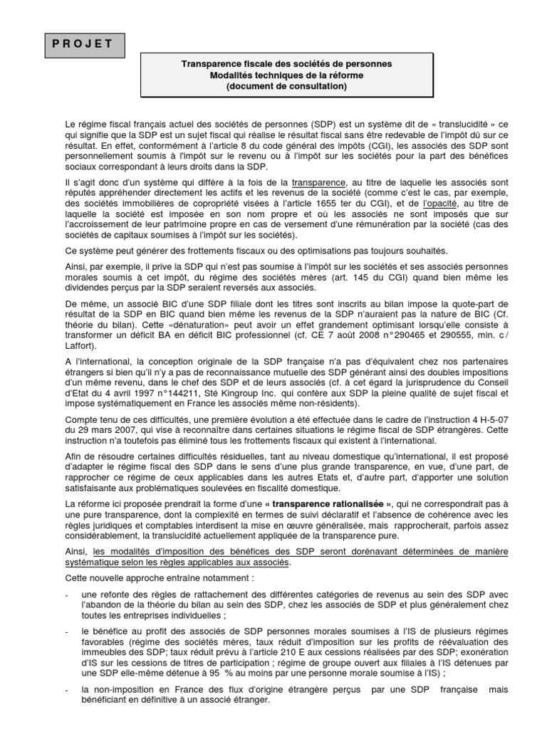 Transparence Fiscale Des SDP (Projet de Réforme) | PDF