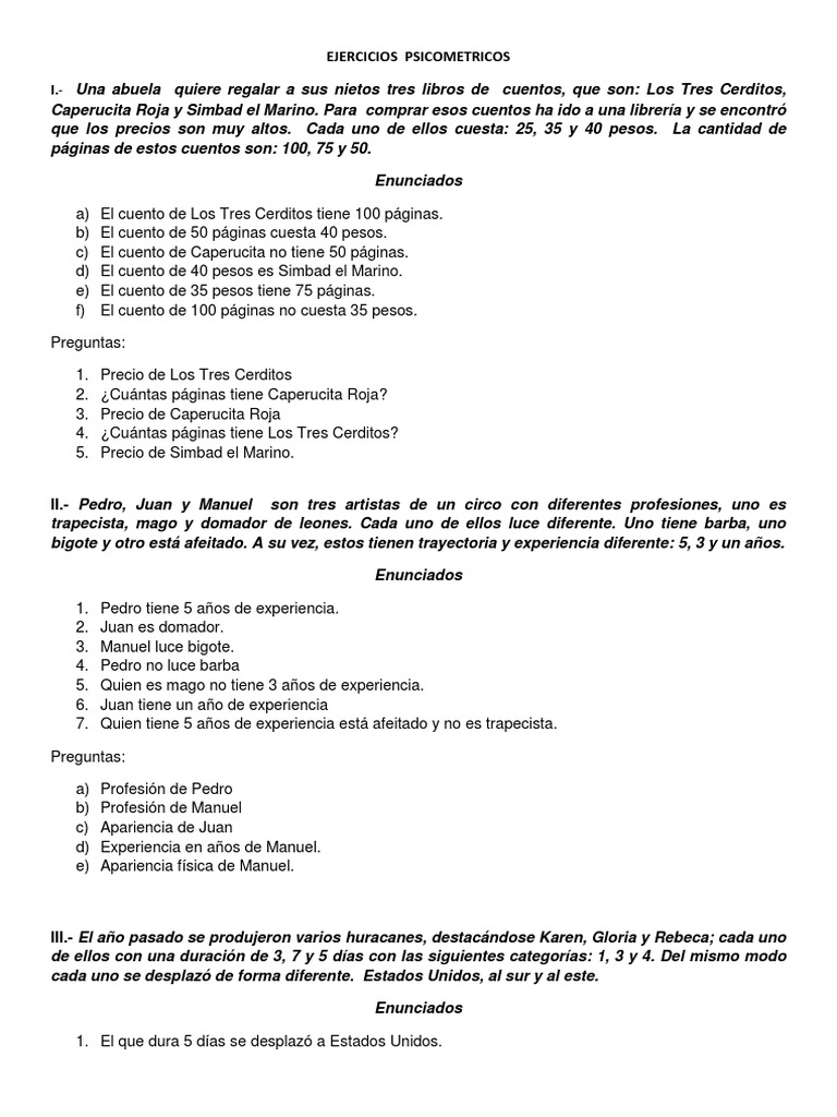 Ejercicios Psicometricos | PDF | Plan de estudios | Evaluación
