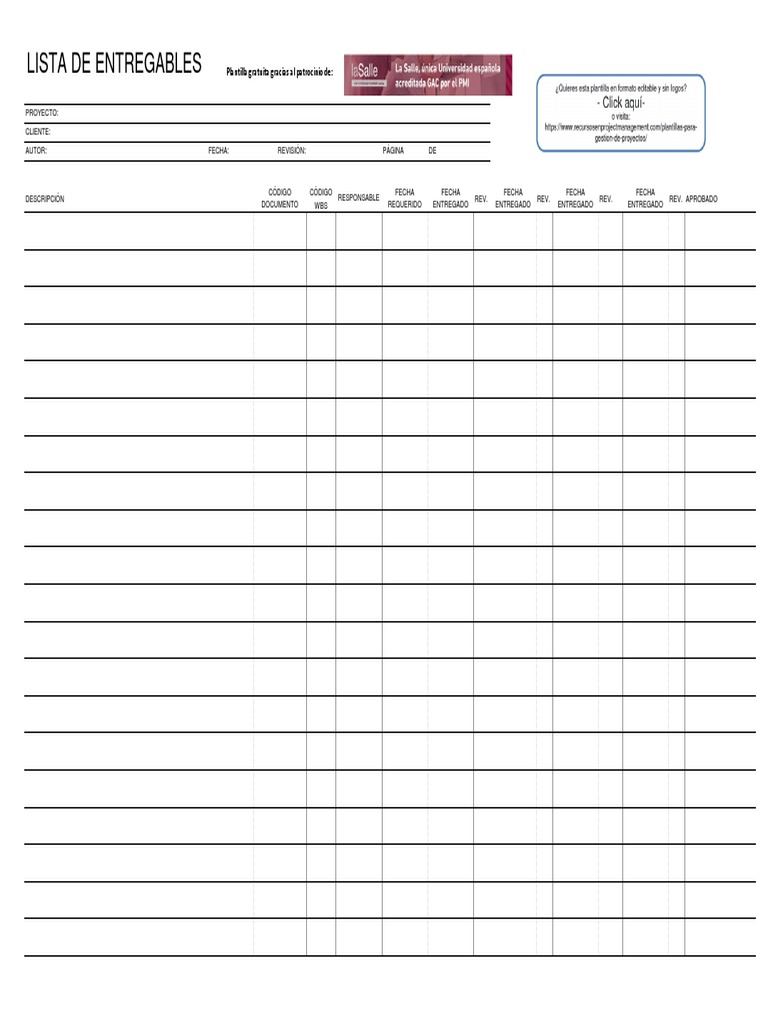 Lista de Entregables | PDF