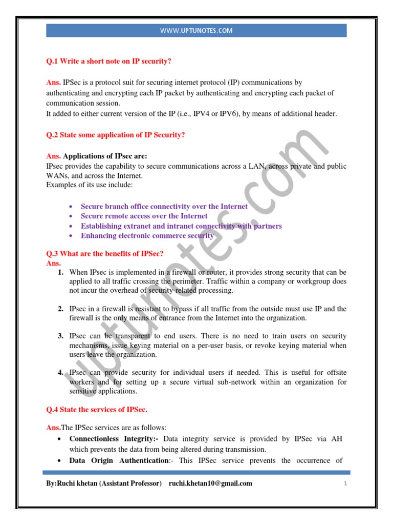 Q.1 Write A Short Note On IP Security? Ans | PDF | Computer Virus ...