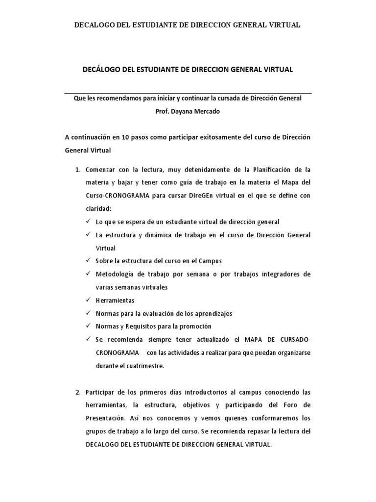 Decalogo Del Estudiante | PDF | Aprendizaje | Cognición
