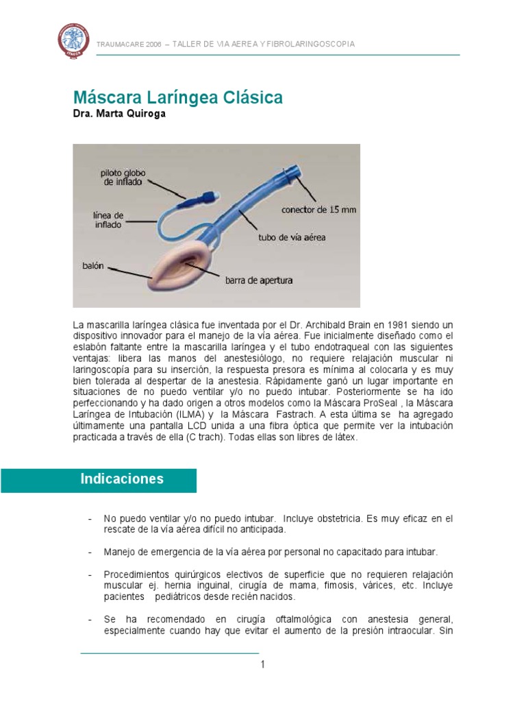 Máscara Laríngea Clásica: Indicaciones | PDF | Cirugía | Medicina