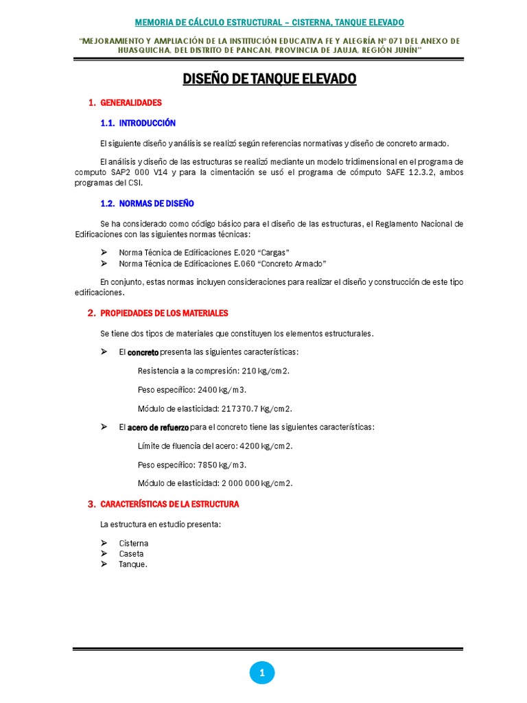 Diseño Estructural de Tanque Elevado | PDF | Fundación (Ingeniería) | Hormigón
